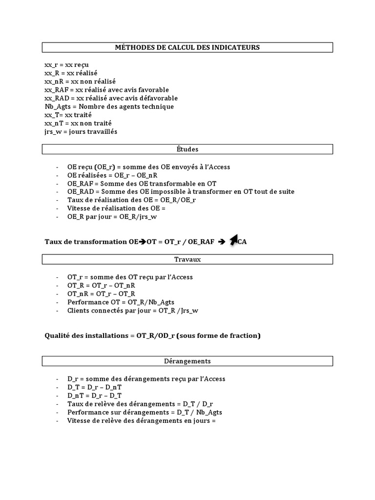 Calcul Des Indicateurs | PDF