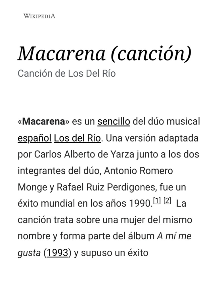 Macarena (Canción) - Wikipedia, La Enciclopedia Libre | PDF