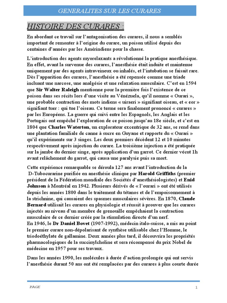 01 Generalités Sur Les Curares | PDF