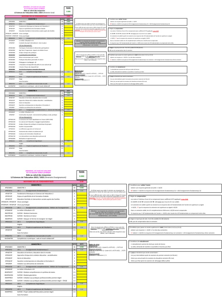 Calcul Moyenne L2 2022.2023 | PDF