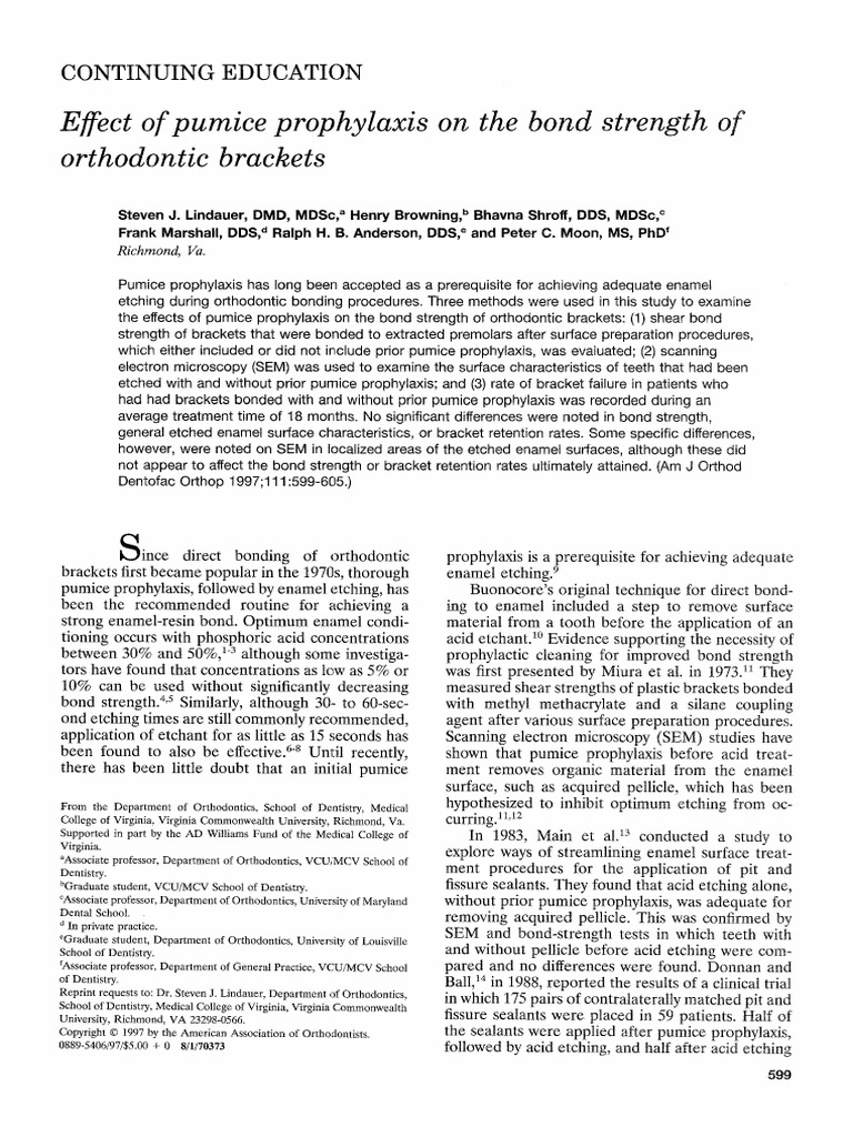 Effect of Pumice Prophylaxis On The Bond Strength of Orthodontic ...