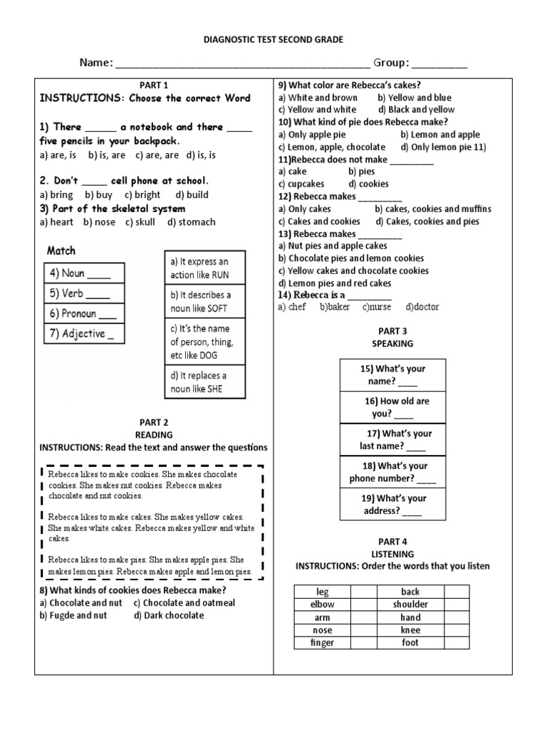 Diagnostic Test Second Grade | PDF | Western Cuisine | Cuisine