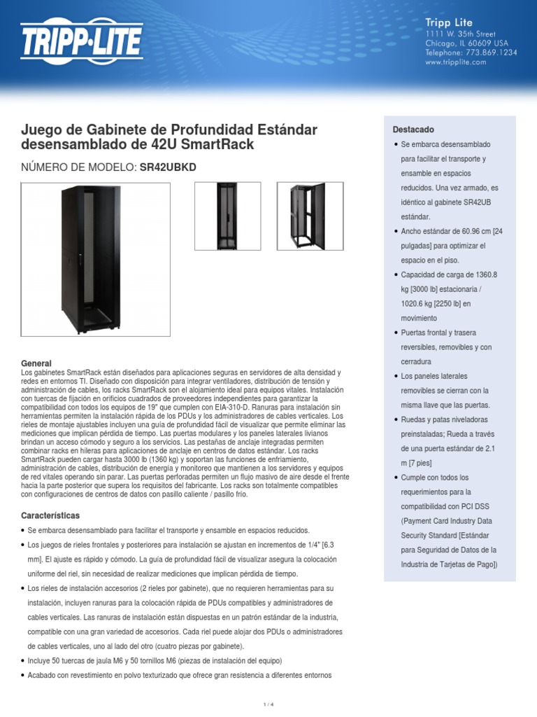 Gabinete 42U SmartRack Desensamblado | PDF | Equipo | Bienes manufacturados