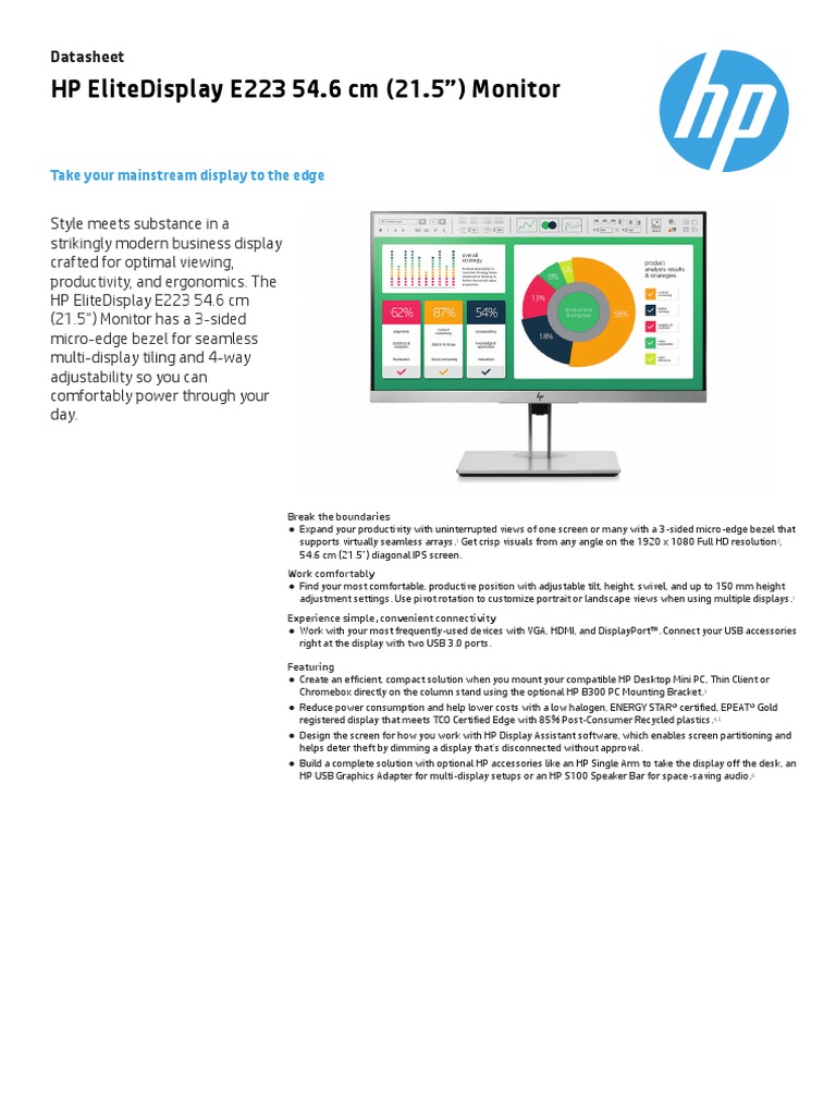 Monitor LED HP E223 21.5 4AA7-0717EEE | PDF | Computer Monitor ...