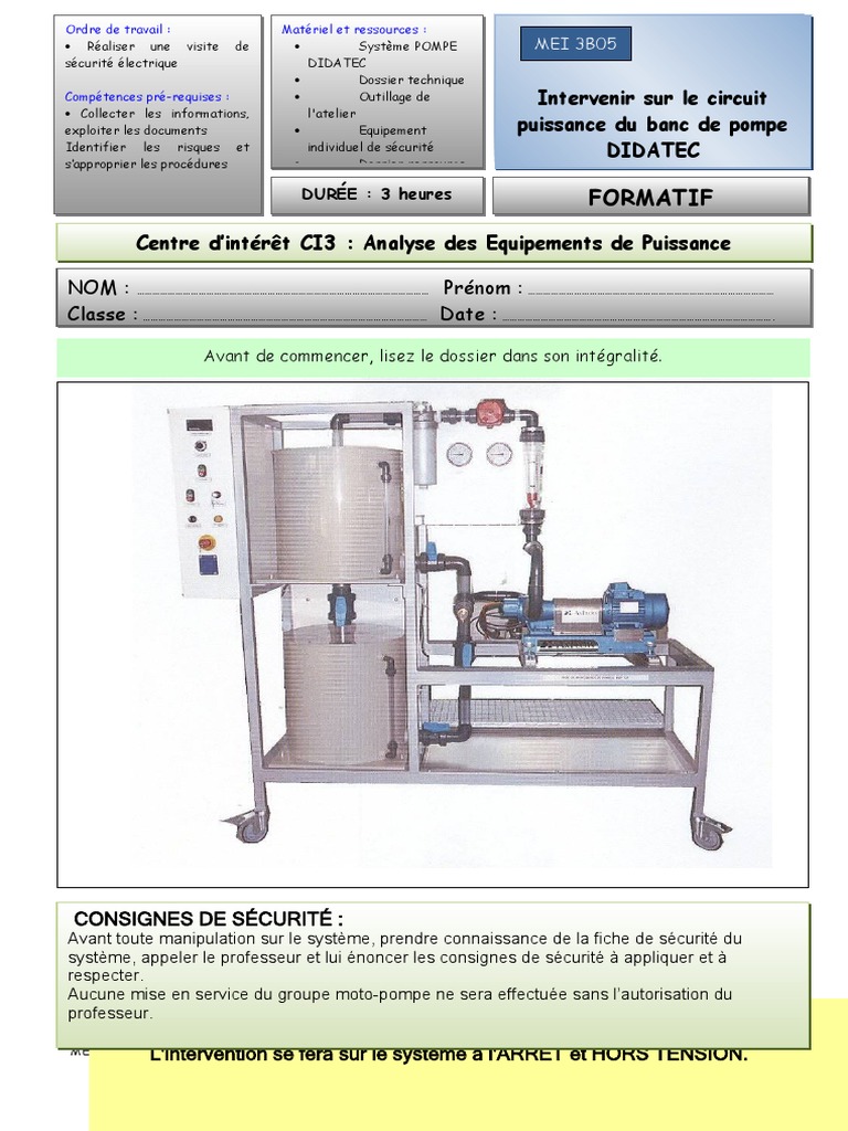 Mei 3b05 Intervenir Sur Le Circuit Puissance - Banc Pompe Hadj-Mebarek ...