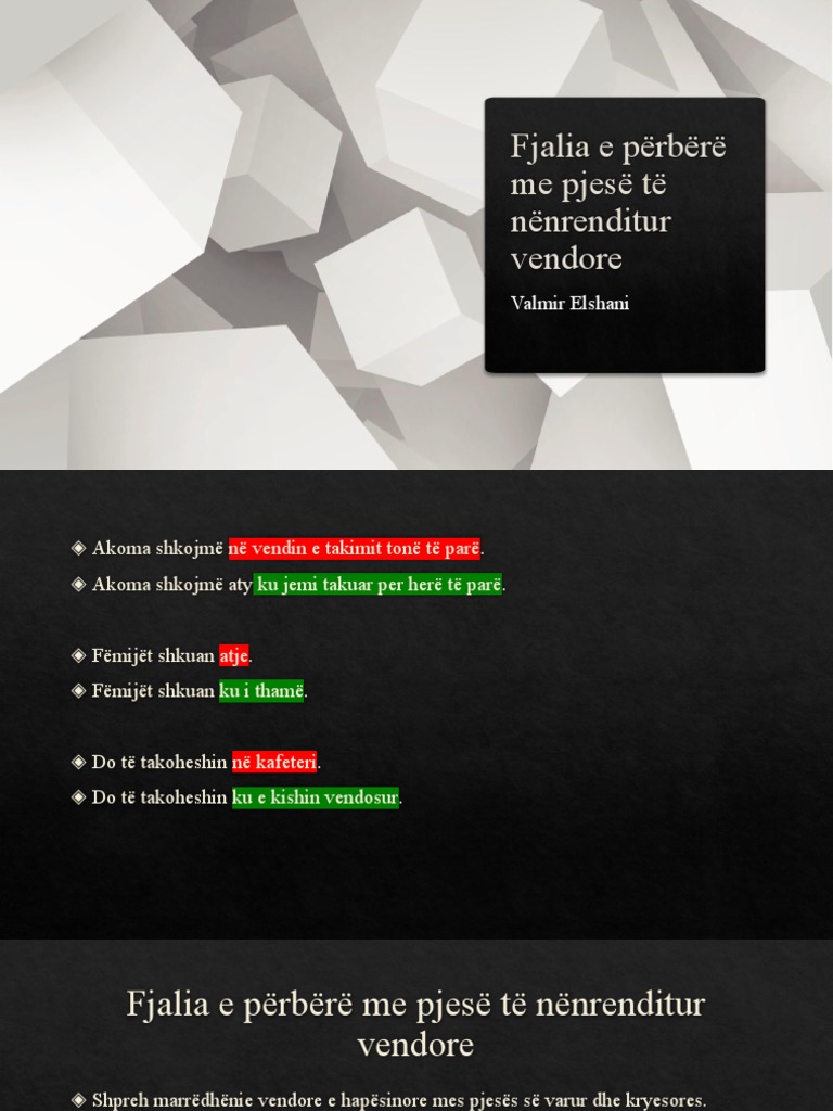 Fjalia e Përbërë Me Pjesë Të Nënrenditur Vendore | PDF