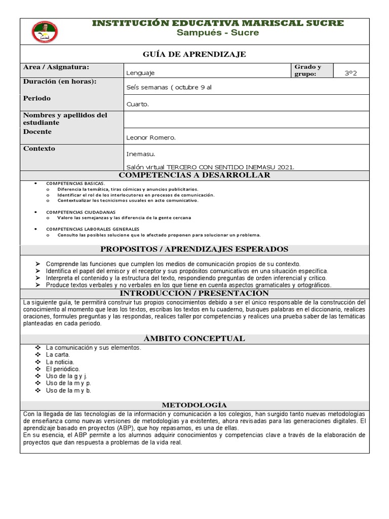 Guia Castellano 3° 4P Leonor | PDF | Comunicación | Medios de comunicación)