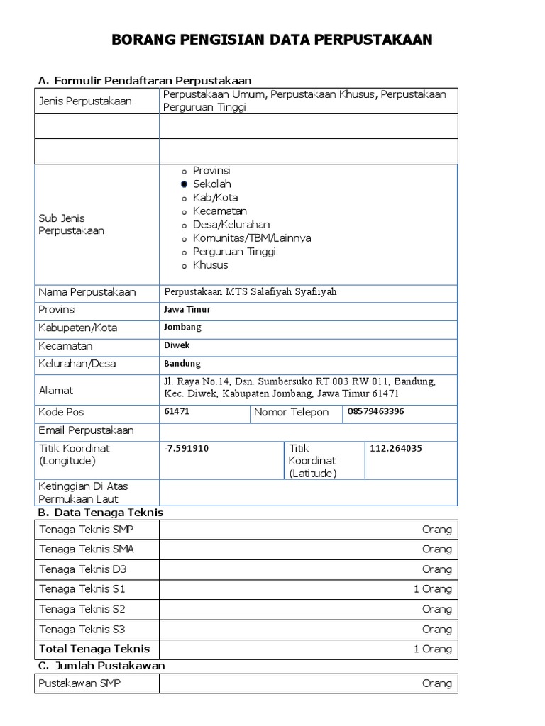 Borang Pengisian Data Perpustakaan | PDF Borang Pengisian Data Perpustakaan | PDF