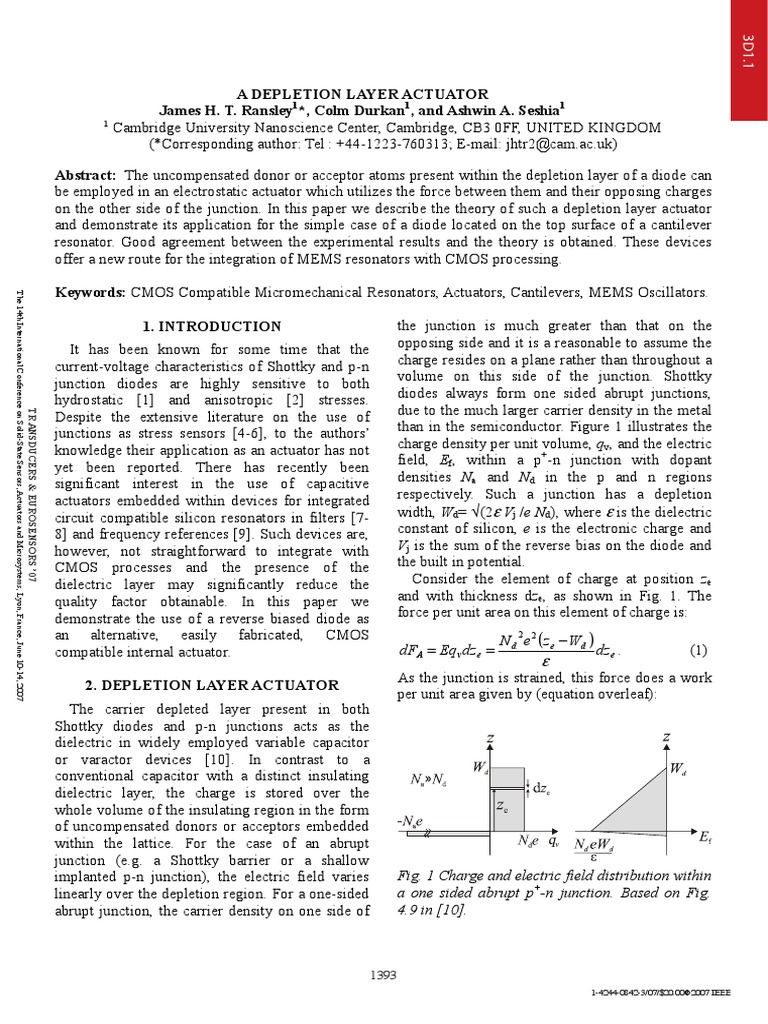 A Depletion Layer Actuator | PDF | P–N Junction | Diode
