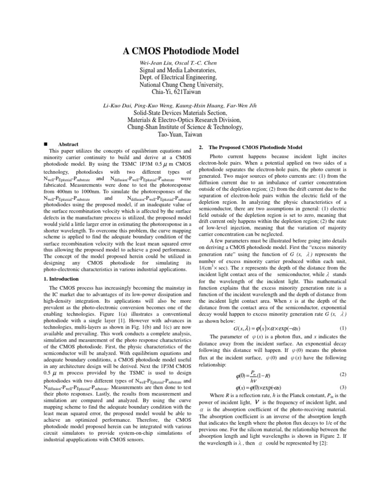 A CMOS Photodiode Model | PDF | Doping (Semiconductor) | Cmos