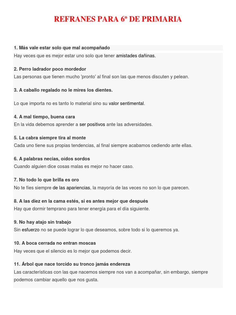 Refranes Sextos Primaria Ok | PDF