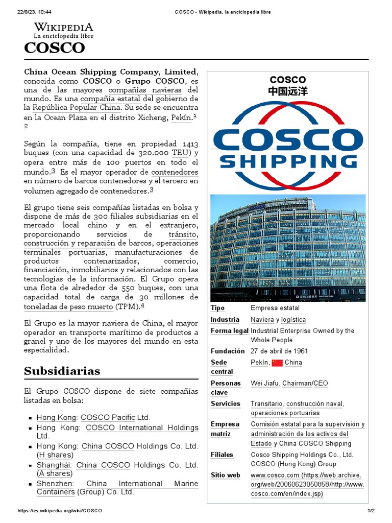 COSCO - Wikipedia, La Enciclopedia Libre | PDF