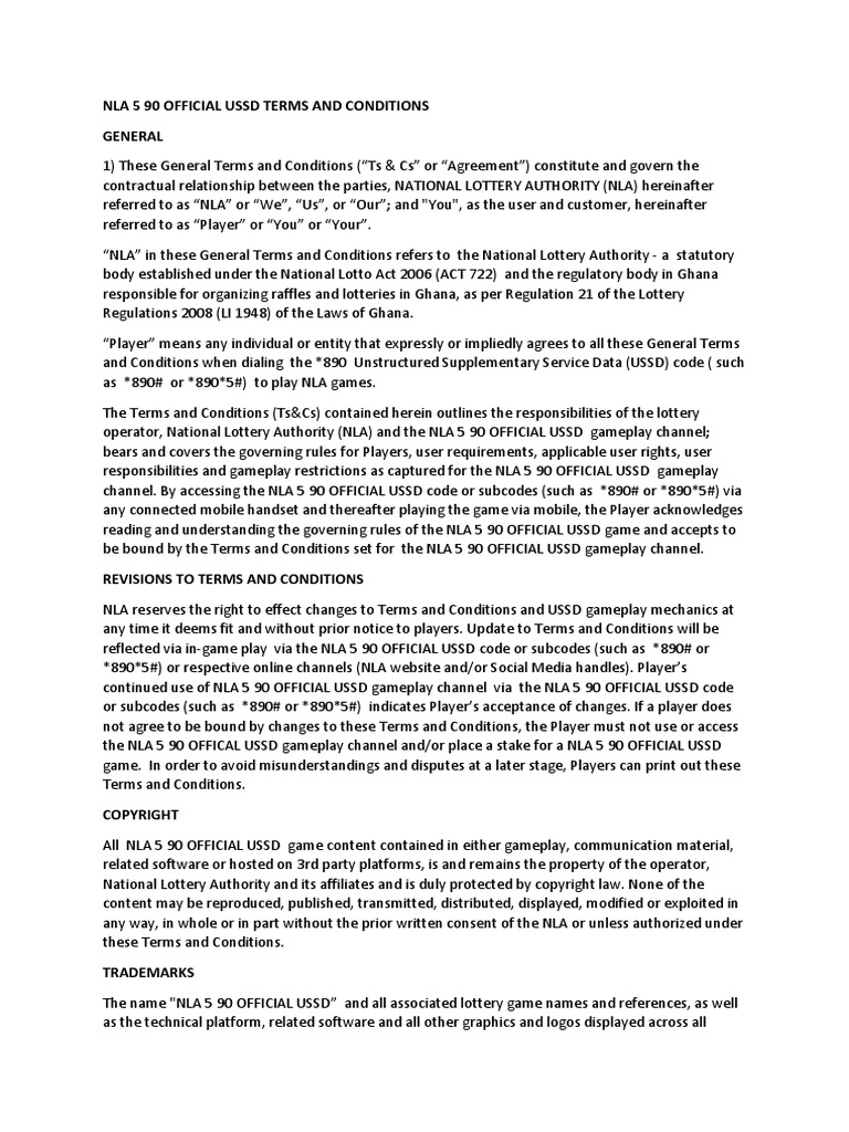 Nla 5 90 Official Ussd Terms Conditions | PDF