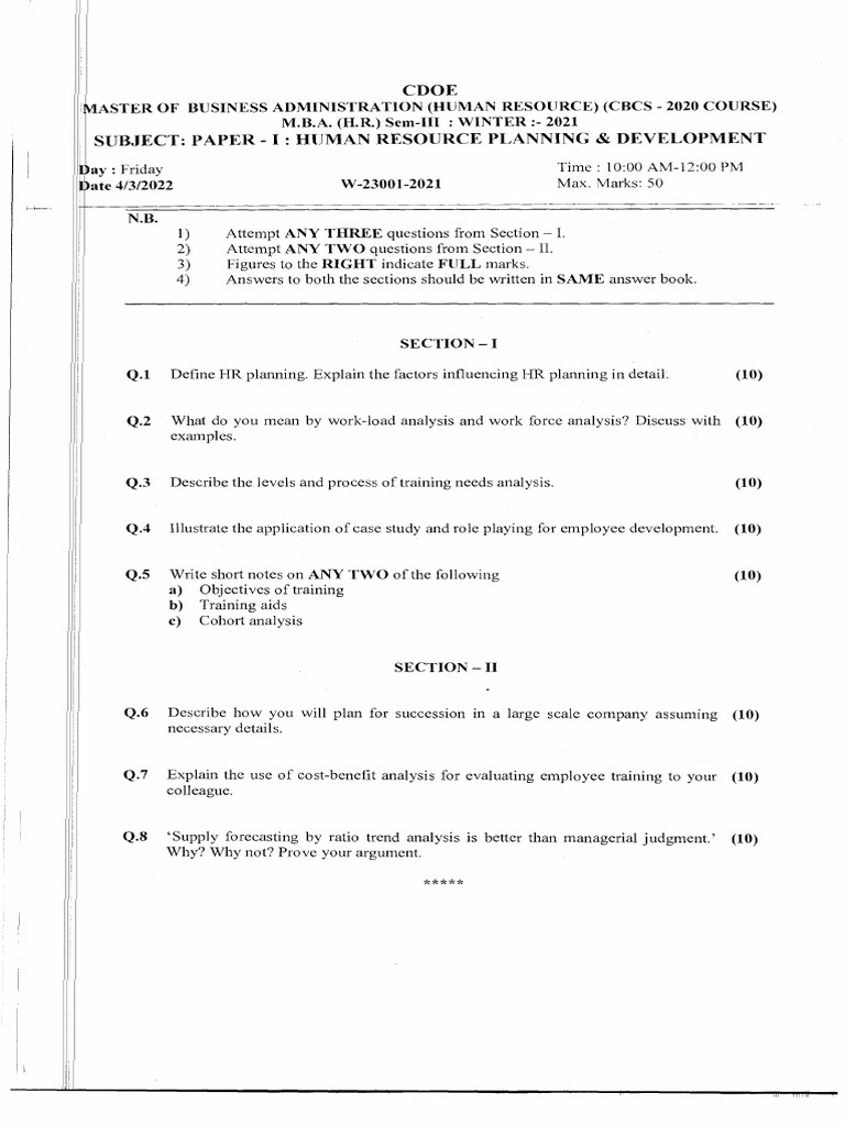 23001-Paper - I Human Resource Planning Development | PDF