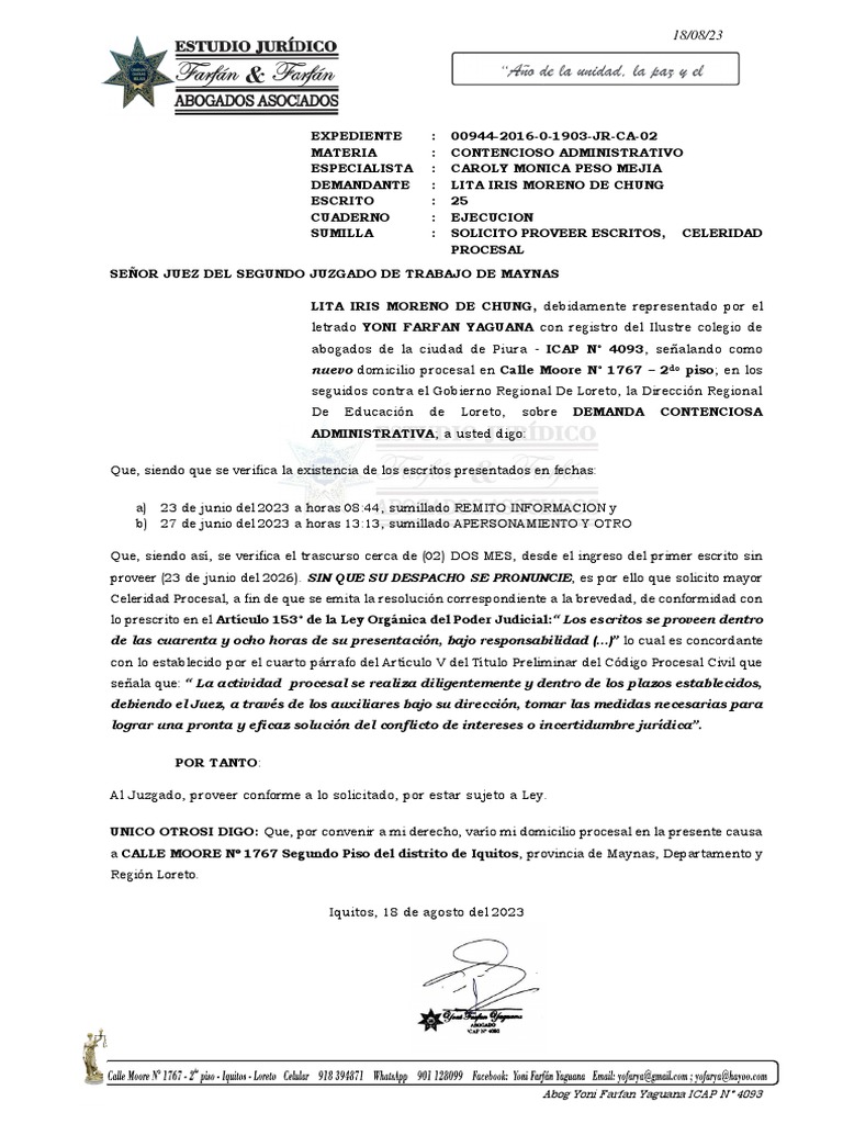 Solicito Proveer Escrito, Celeridad Procesal | PDF