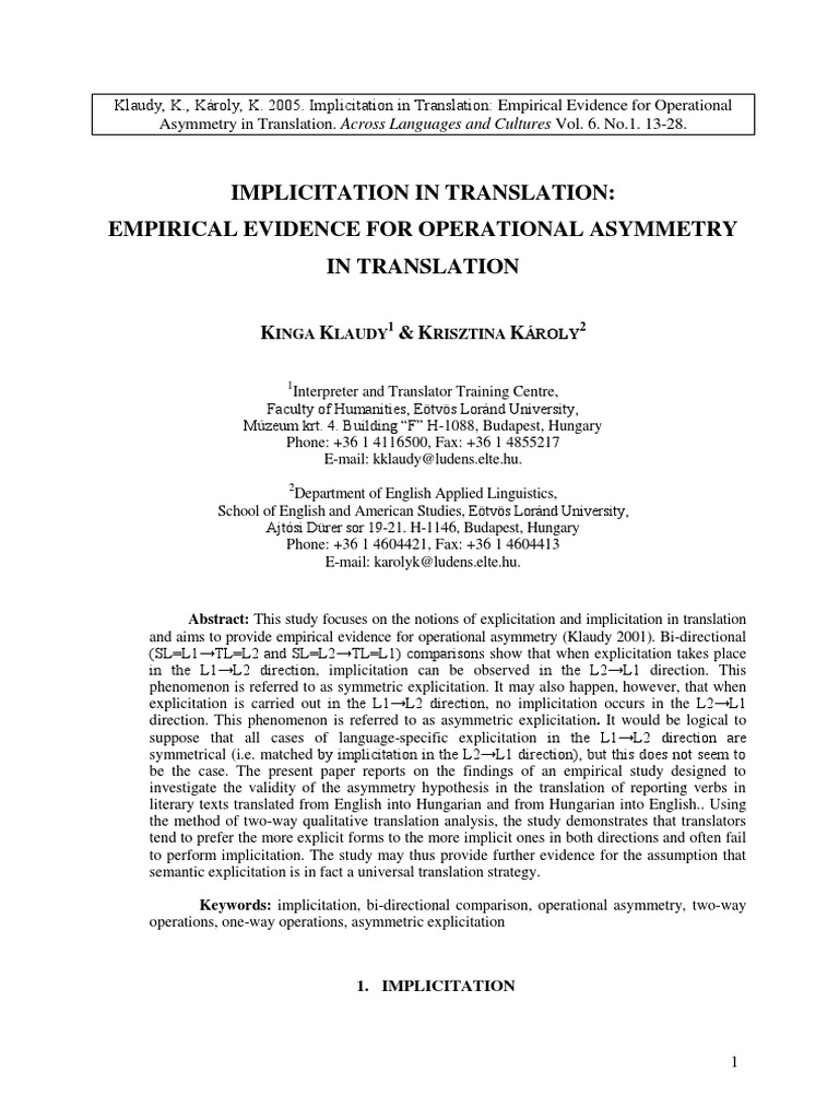Implicitation in Translation. Empirical Evidence | PDF