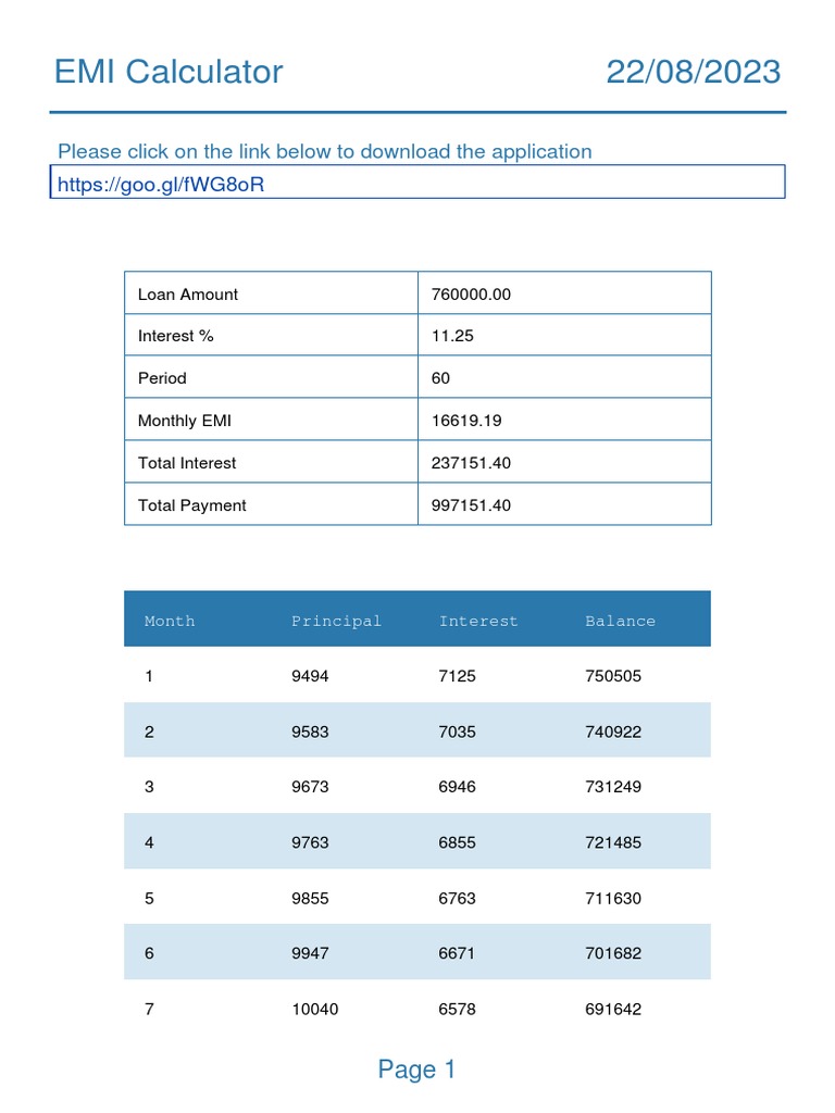 EMI Calculator Overview and Results | PDF