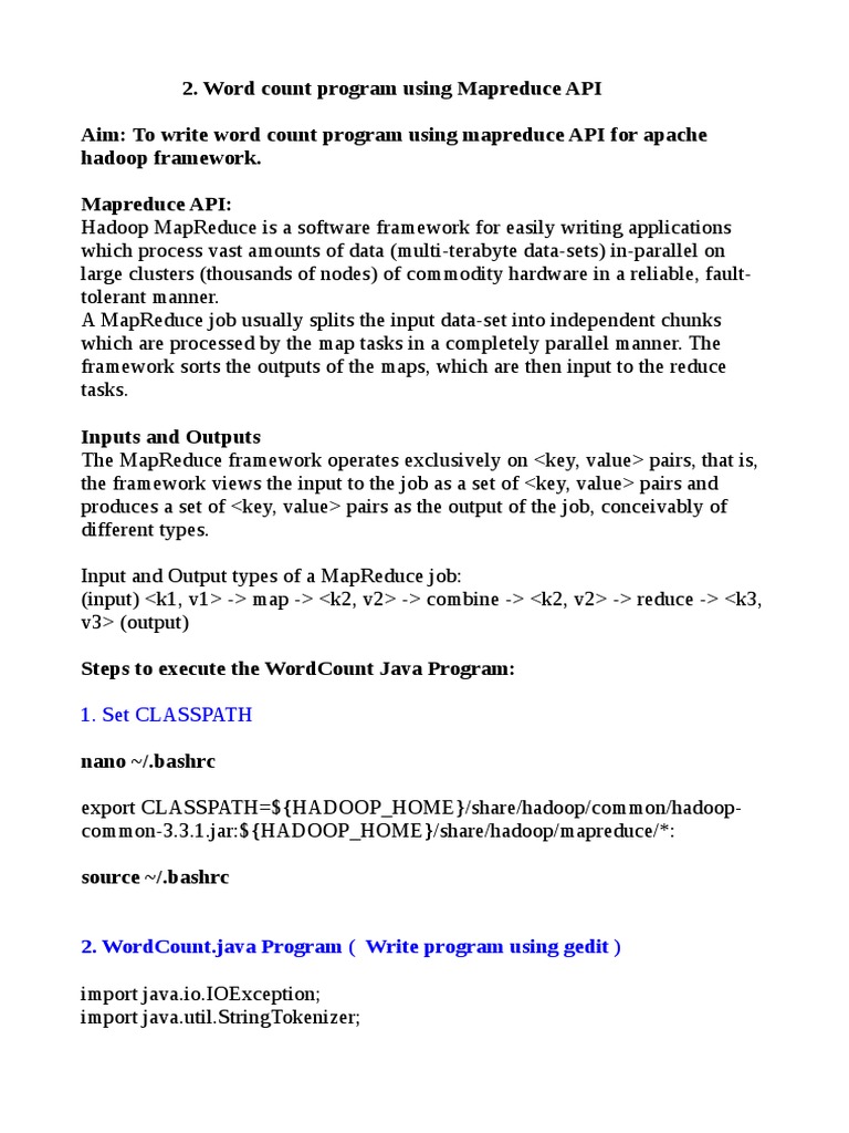 WordCount Program Hadoop Task 2 | PDF | Apache Hadoop | Map Reduce