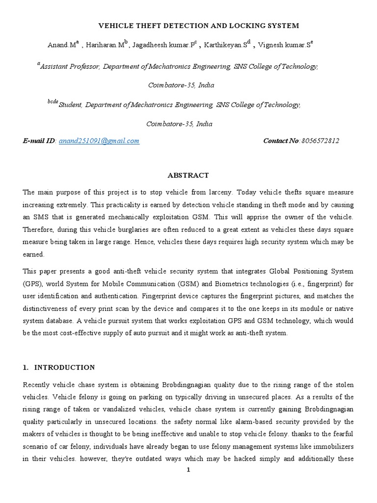 Vehicle Theft Detection and Locking System Journal - Paper Id - 220468 ...