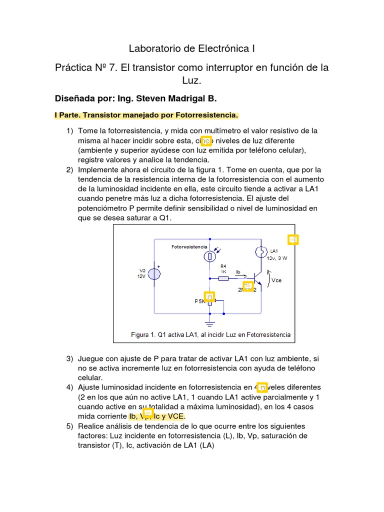 Practica #7 El Transistor Como Interruptor en Funcion de Luz Comentarios | PDF