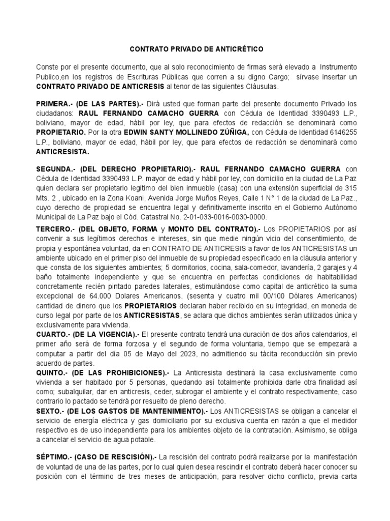 Contrato Anticretico | PDF