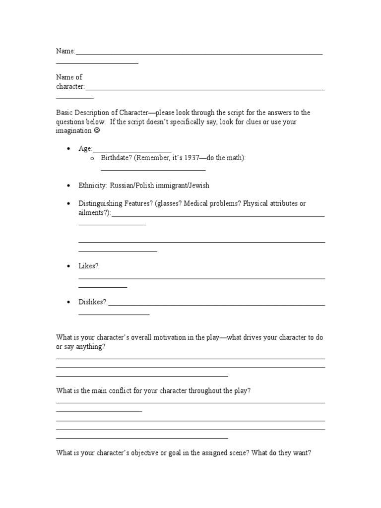 Character Analysis Duet Acting Scene | PDF