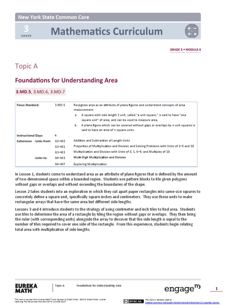 Math g3 m4 Topic A Overview | PDF | Area | Shape
