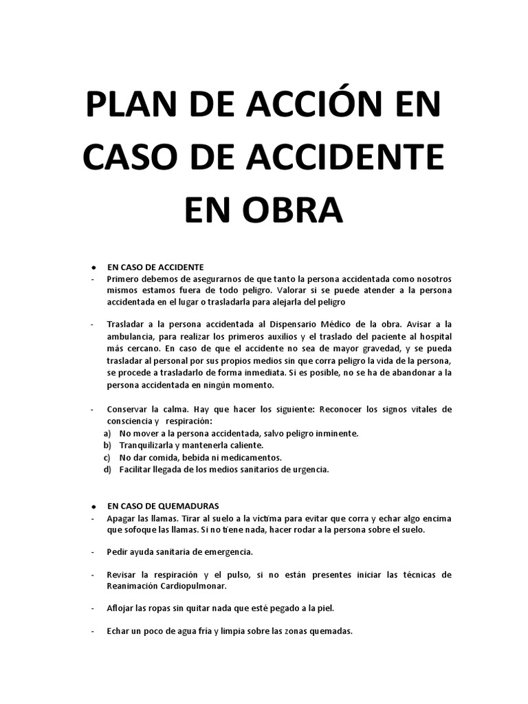 Plan de Acción en Caso de Accidente | PDF