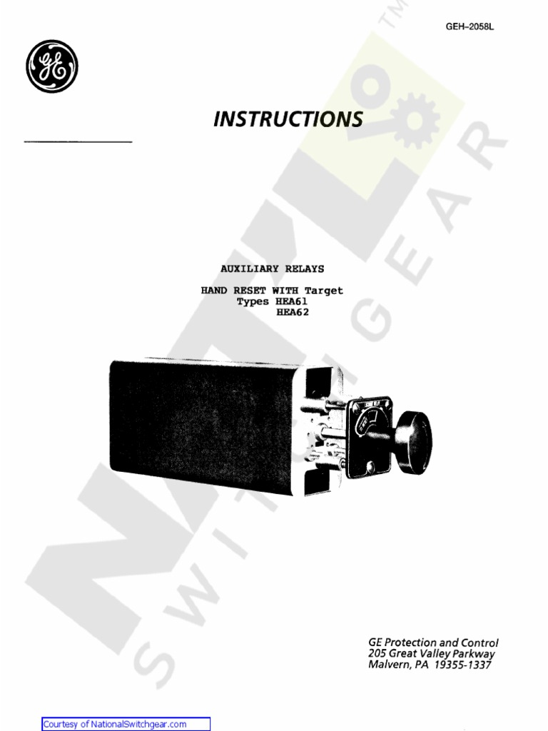Instructions: Auxiliary Relays Reset With HEA 61 | PDF | Relay | Switch