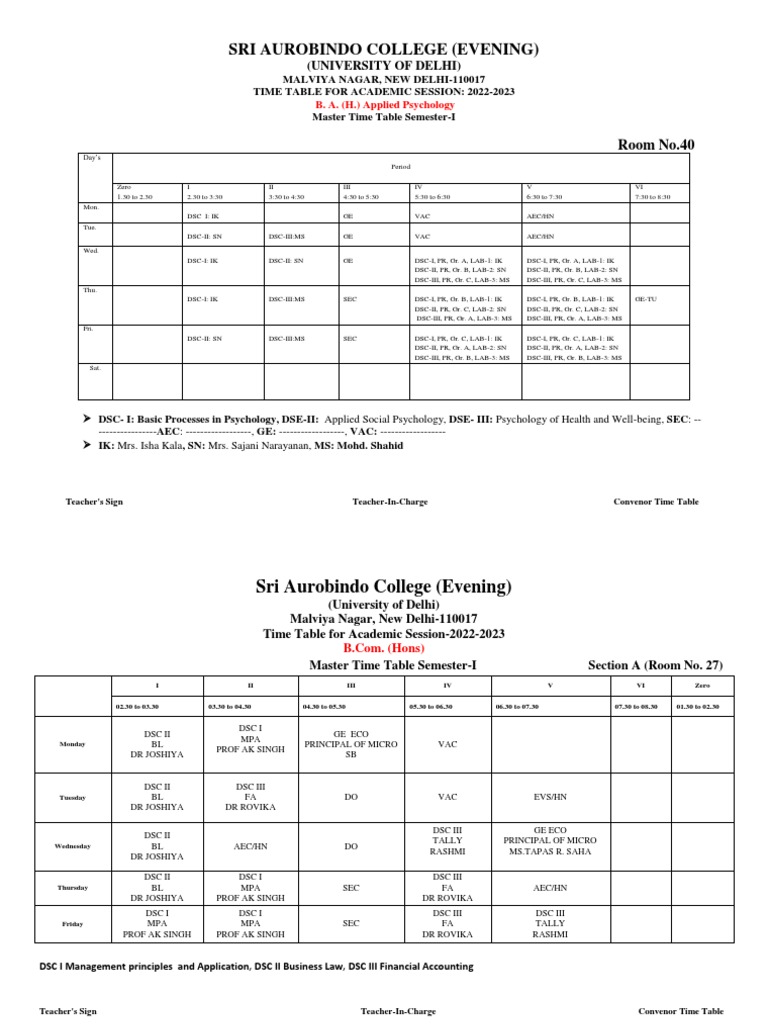 Time Table 1st Sem 2022 | PDF