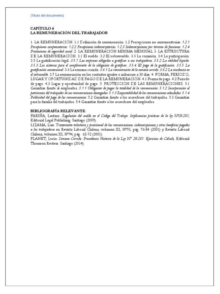 Cap Tulo 6. La Remuneraci N Del Trabajador | PDF | Salario | Salario mínimo