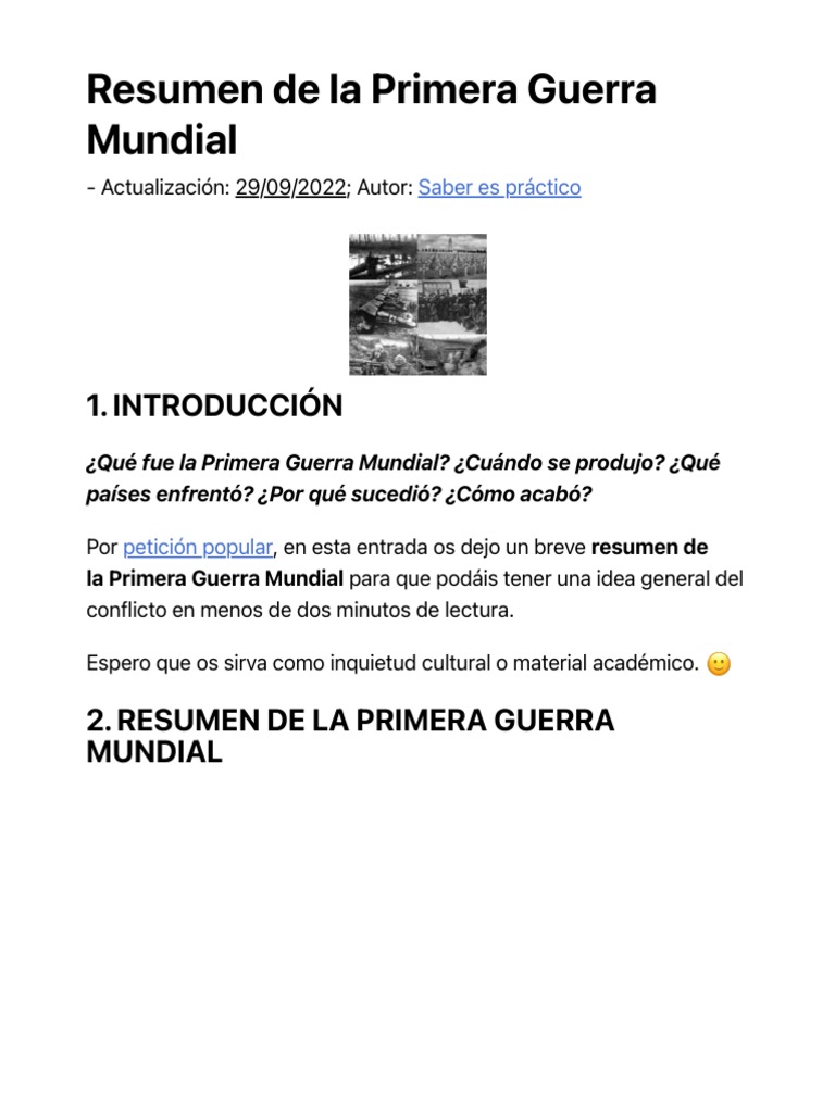 Resumen de La Primera Guerra Mundial - Saber Es Práctico | PDF | Primera Guerra Mundial ...
