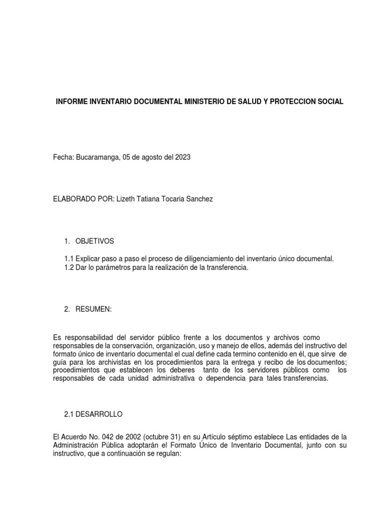Informe Inventario Documental | PDF