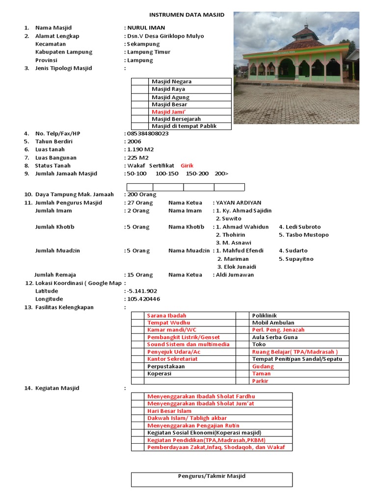 Instrumen Data Masjid | PDF