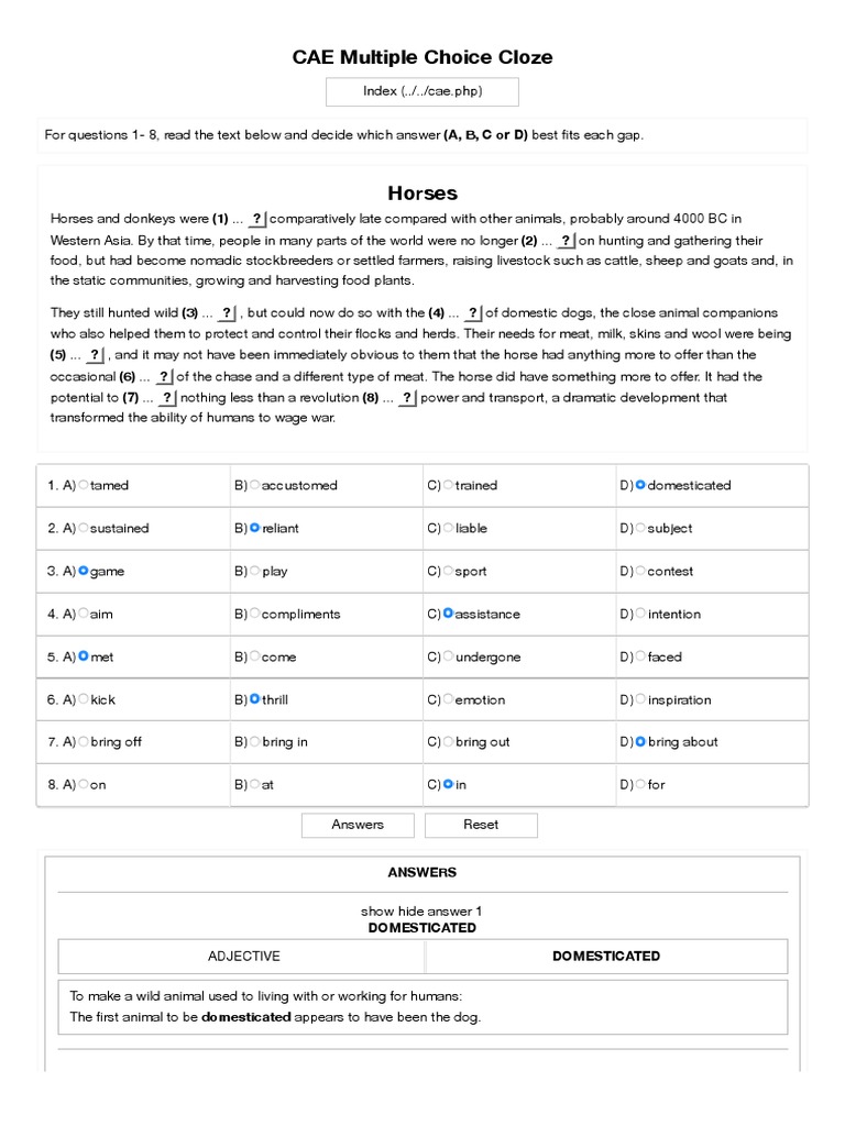 CAE Multiple Choice Cloze | PDF | Syntax | Linguistic Morphology