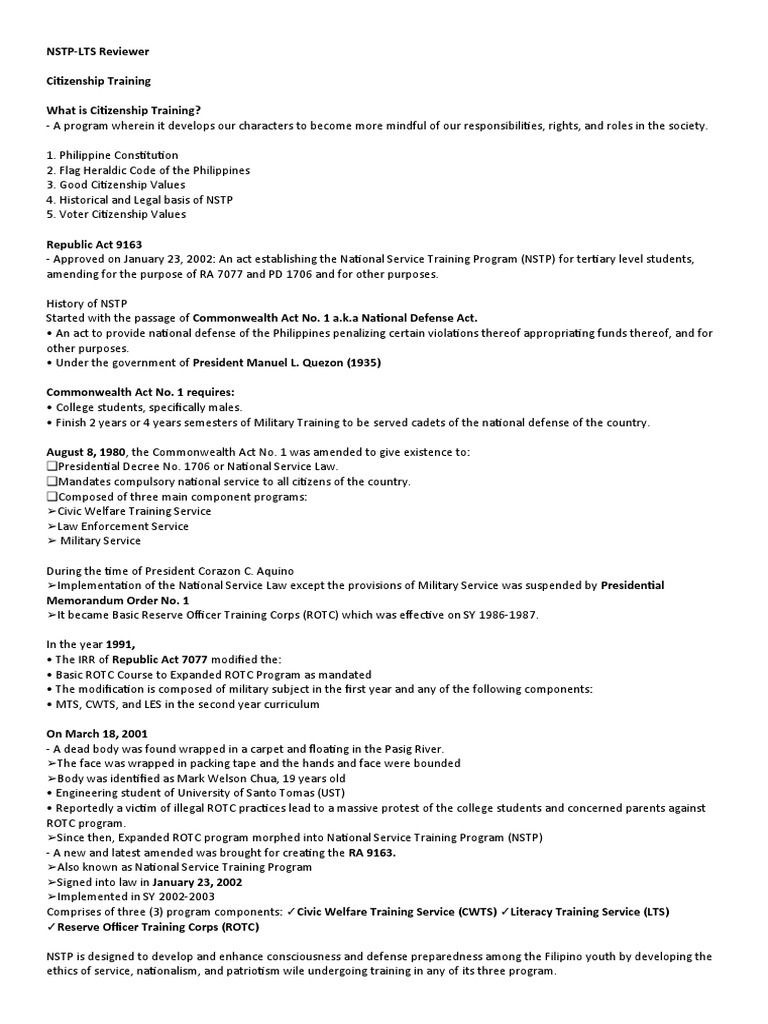 NSTP - LTS Reviewer PT.2 | PDF