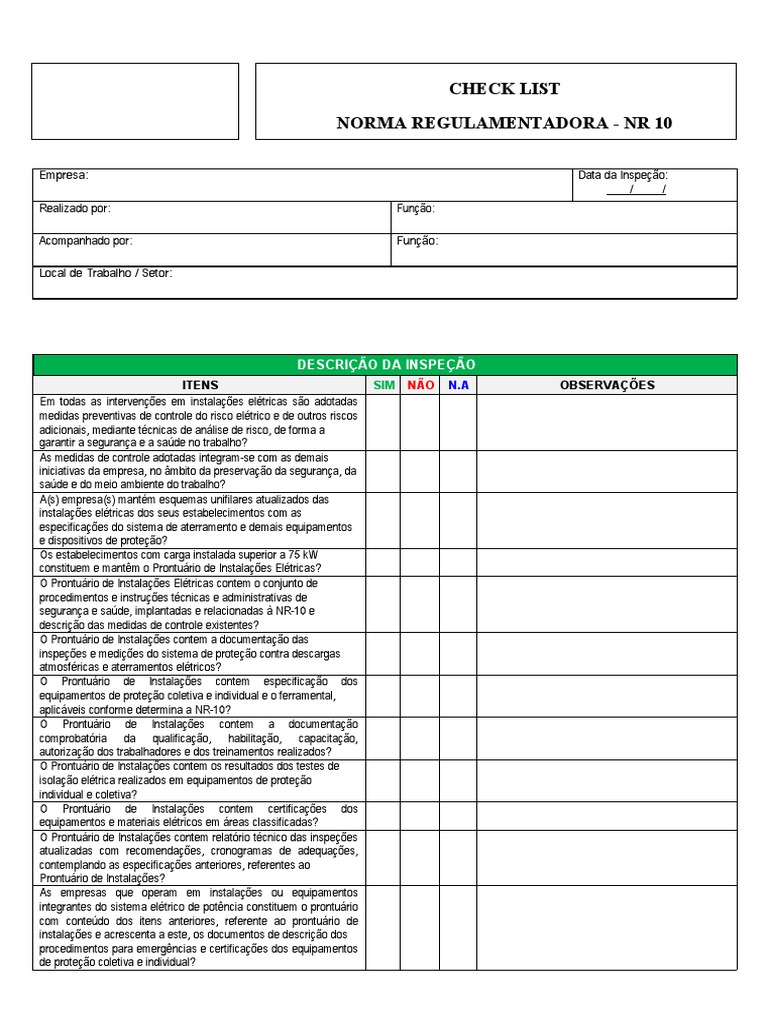 Check List - NR 10 | PDF