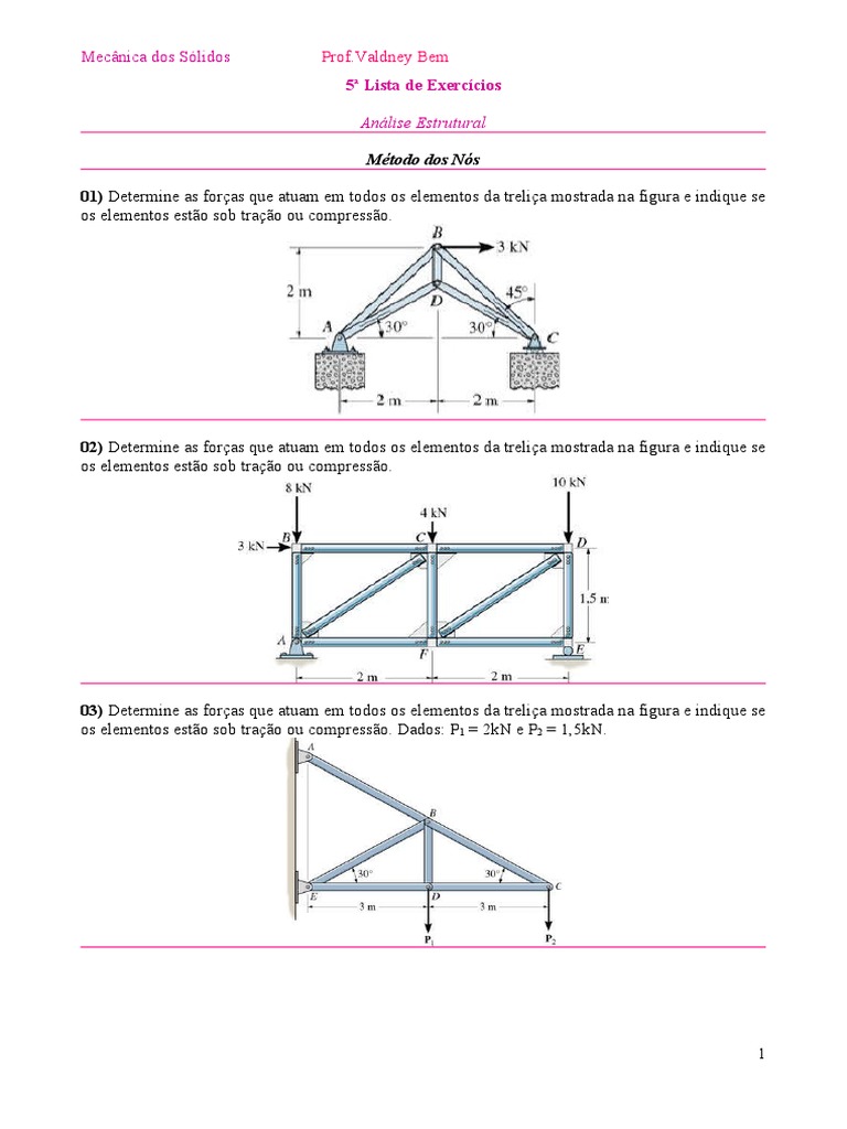 Lista 05 Treli As | PDF | Treliça | Engenharia Mecânica