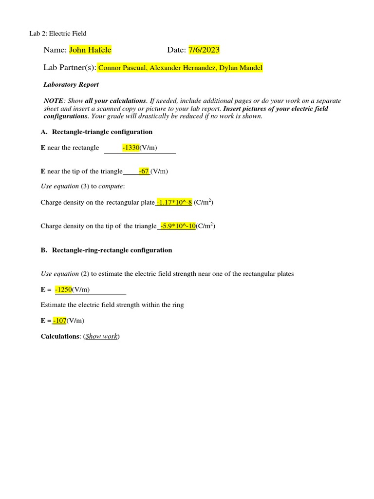 Lab2-Electric Fields | PDF | Science & Mathematics