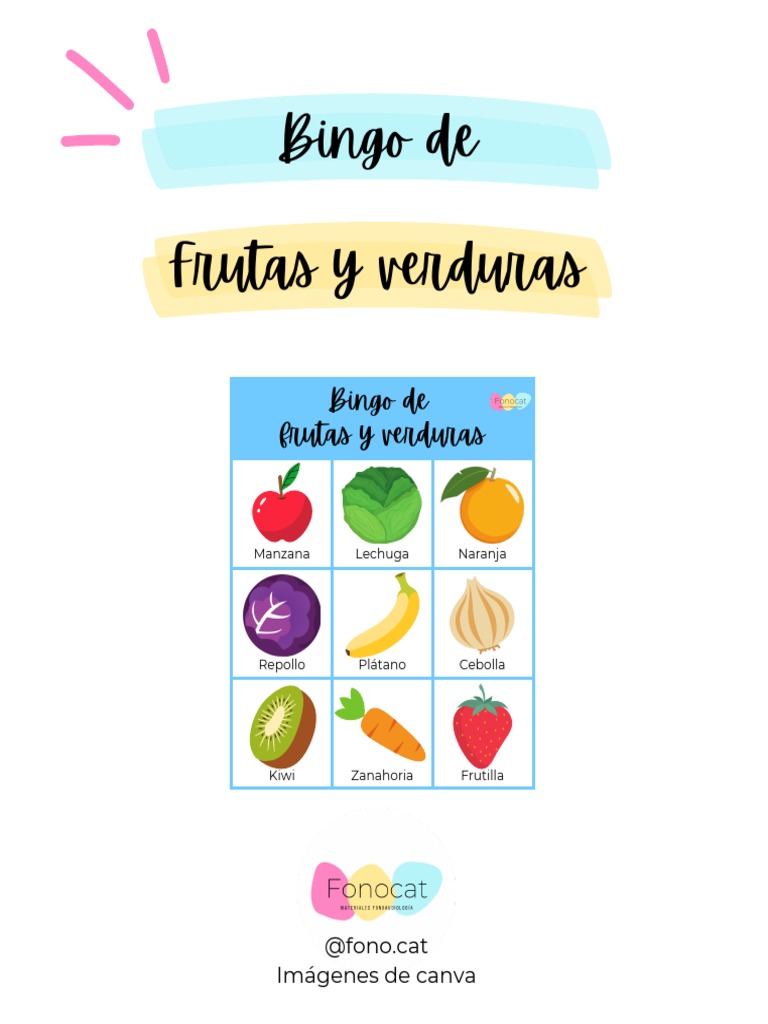 Bingo de Frutas y Verduras | PDF | Alimentos | Vegetales