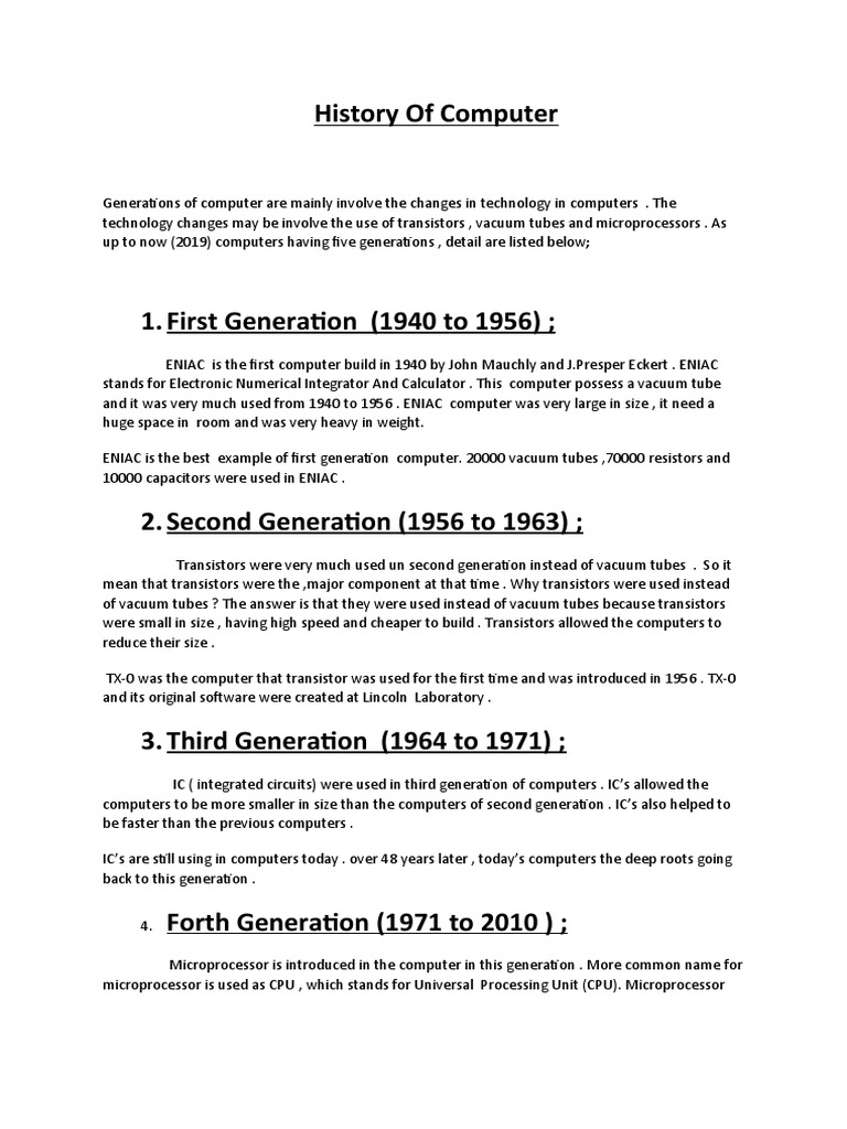 Evolution of Computer Generations | PDF | Central Processing Unit ...