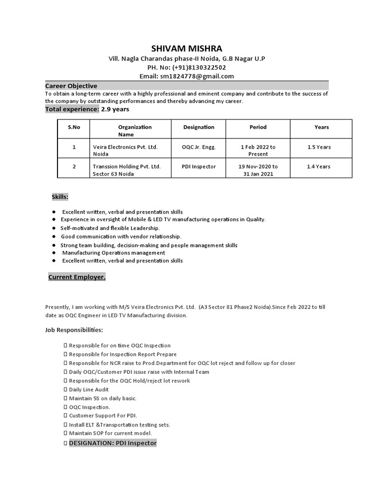 Shivam Mishra CV | PDF