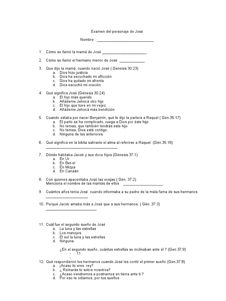 Examen Jose | PDF | Jacob | Libros del Antiguo Testamento