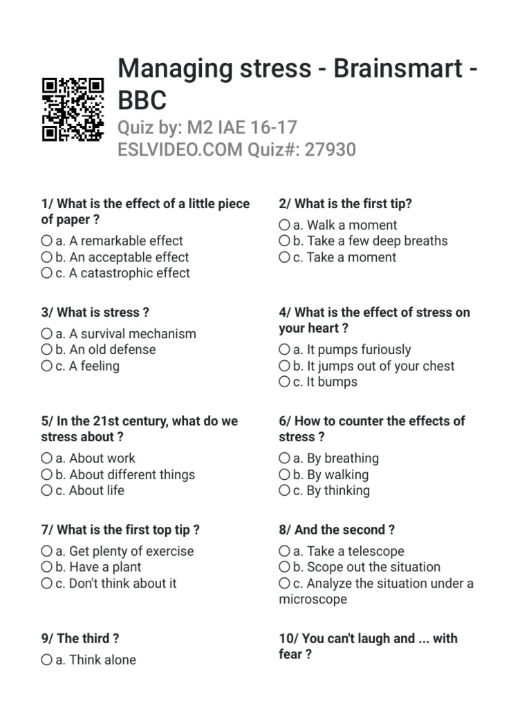 Stress Management Tips Quiz | PDF | Stress (Biology)