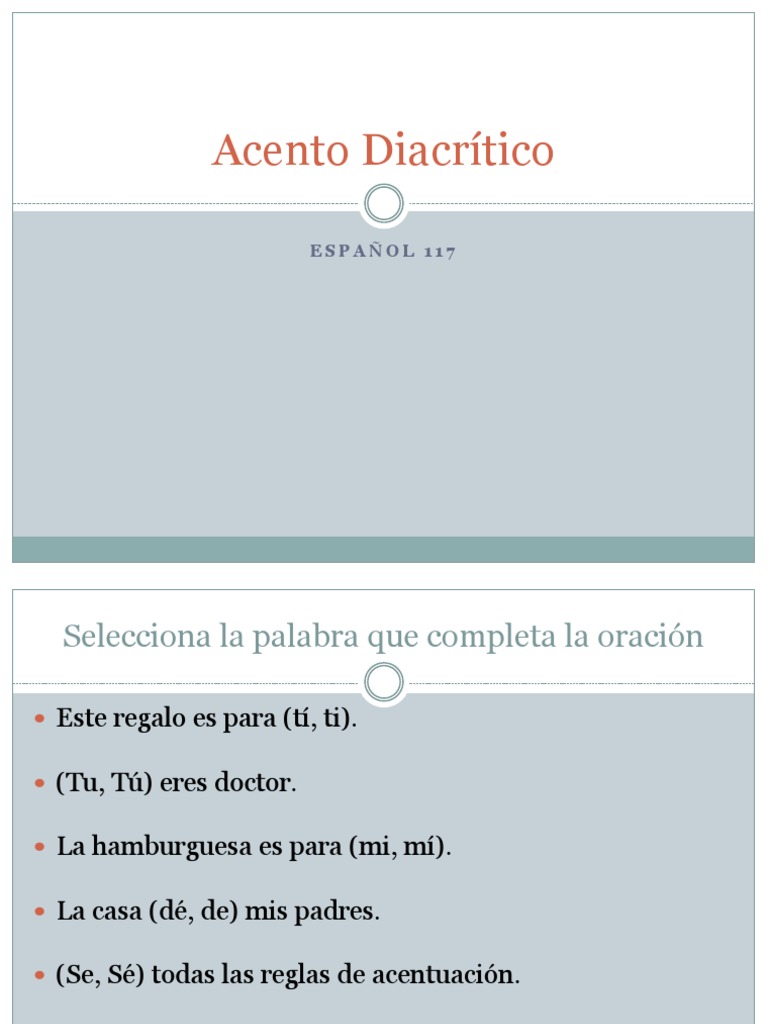 Acento Diacrítico - Ejercicio de Práctica