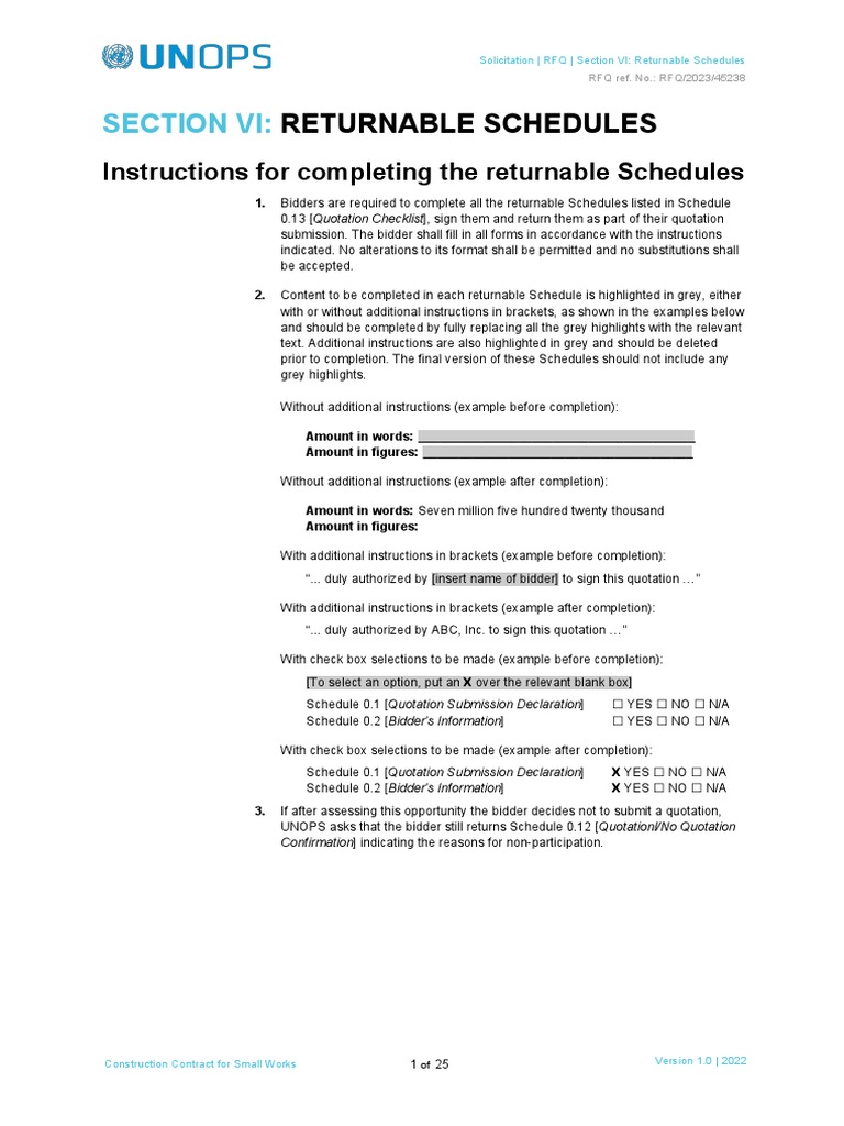 Small Works - 6 Solicitation - RFQ 05 Section VI - Returnable Schedules ...