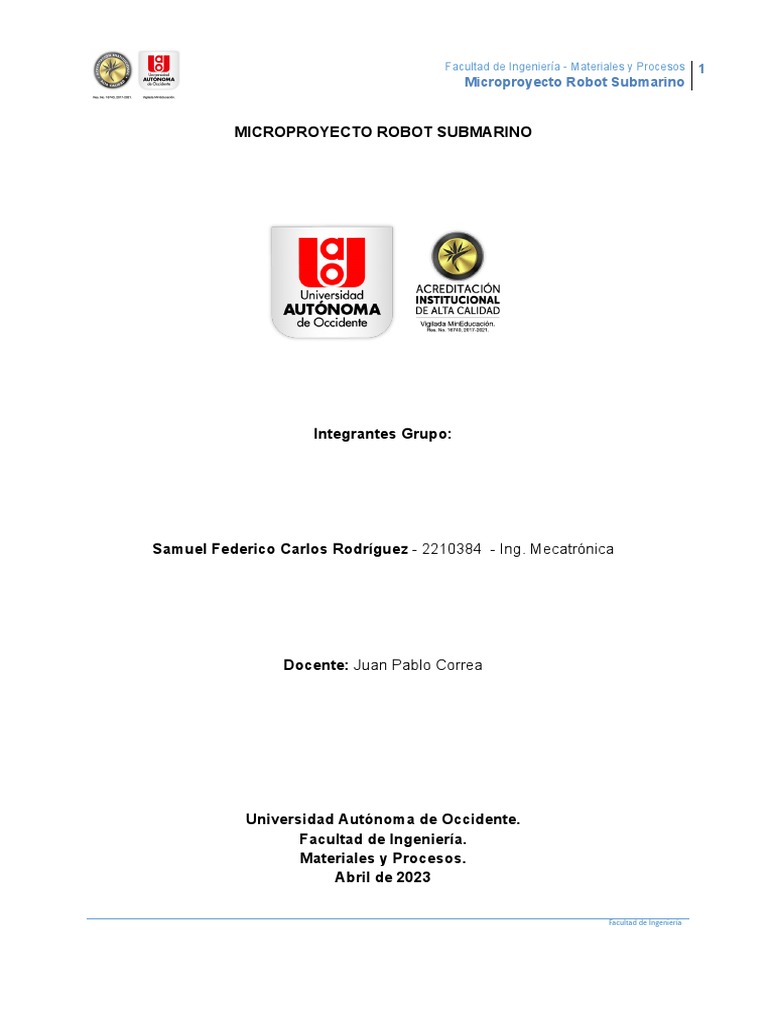 Microproyecto Robot Submarino | PDF | Submarinos | Ingeniería