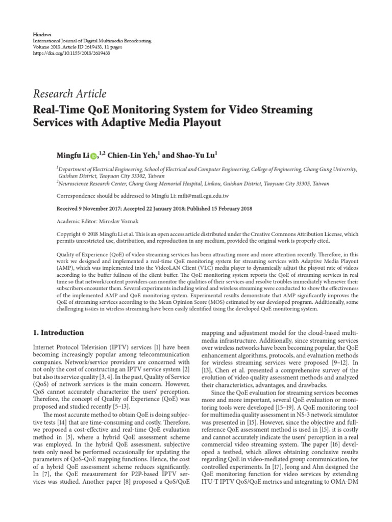 Real-Time QoE Monitoring System For Video Streamin | PDF | Streaming ...