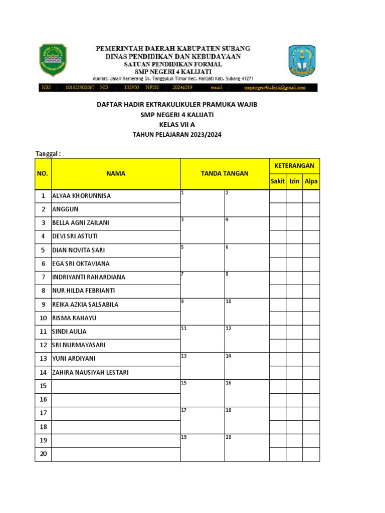 Daftar Hadir Ekskul Pramuka | PDF