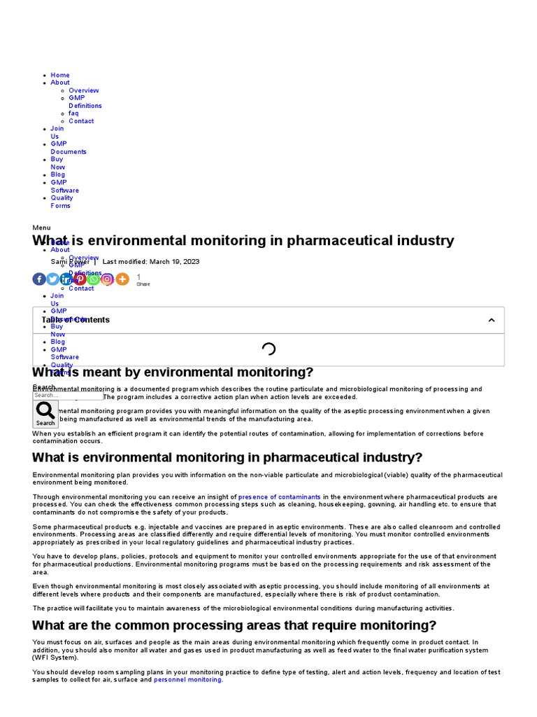 What Is Environmental Monitoring in Pharmaceutical Industry | PDF